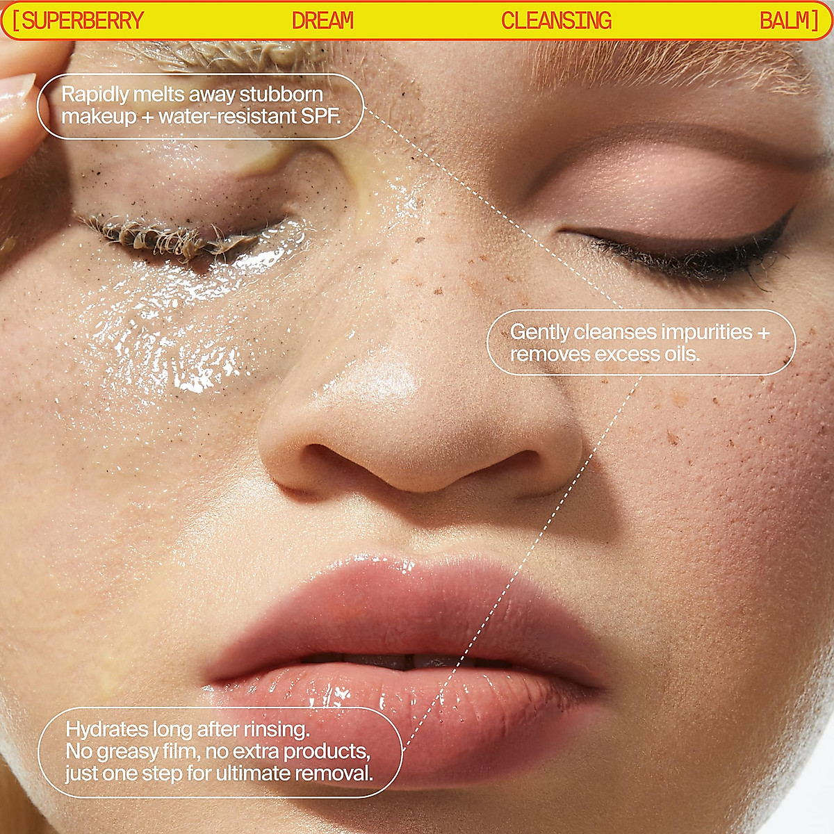 Youth To The People Superberry Dream Cleansing Balm for Face - Hyaluronic Acid Hydrating Facial Cleanser + Makeup Remover Balm with Moringa Oil, Acai - Paraben + PEG Free Vegan Face Balm (3.4oz)