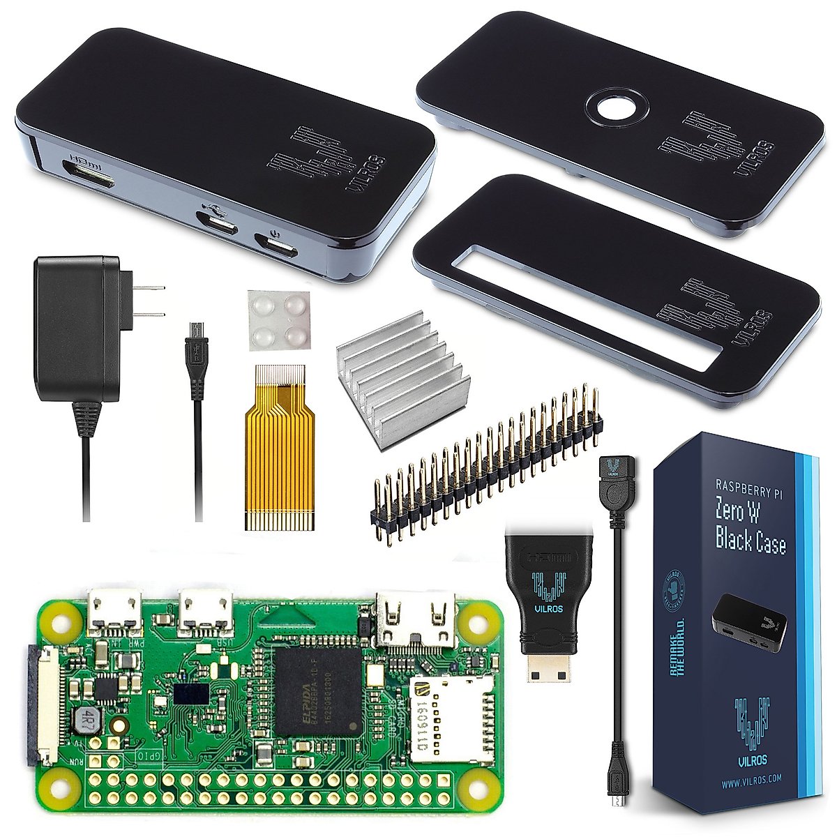 Raspberry Pi Zero W Basic Starter Kit- Black Case Edition-Includes Pi Zero W -Power Supply & Premium Black Case