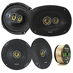 2 Pair Car Speaker Package of 2X Kicker CSC654 300-Watt 6.5" Inch 2-Way Black Coaxial Speakers + 2X CSC6934 450W 6x9 CS Series 3-Way Speakers - Bundle Combo with Enrock 50 Foot 14 Gauge Speaker Wire