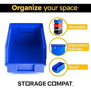 50 Pack Small Storage Bin, Wall Mount Storage, Hanging and Stacking Bin, Freestanding | 7” x 4” x 3” Plastic Container | Blue | Zeus 1PLZ02 | StorageCompat