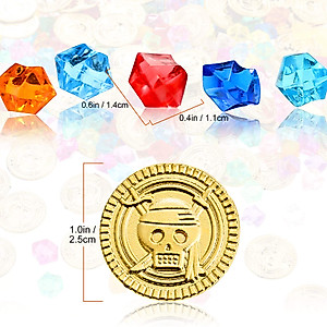 Pirate Treasure 100 Pieces Gold Coins and 100 Pieces Gem Jewelry Treasure Fake Gold Coins Toys for Pirate Party Decorations Halloween Adventure Themed Event Party Supplies