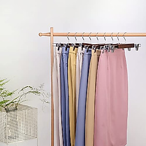 Nature Smile Solid Wooden Skirt Pants Hangers 20 Pack,Premium Wood Bottom Shorts Hangers for Slacks Trousers with Larger Adjustable Anti-Rust Clips (Retro)