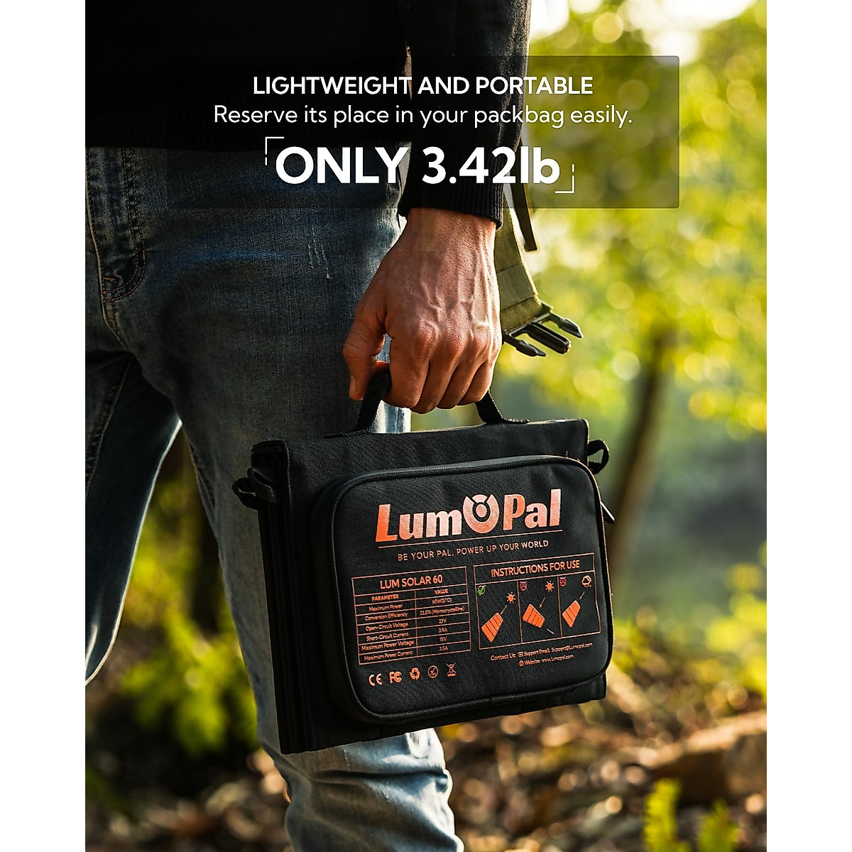 Foldable Solar Panel, LUMOPAL 60W Portable Folding Solar Charger Kit with USB-C PD60W 5V USB-A QC3.0 DC18-20V Ports,IP65 Waterproof for RVCamping Backpacking Compatible with Phone Tablet Power Station