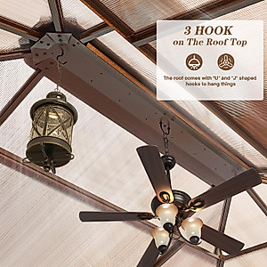 EROMMY 12' x 16' Gazebo Polycarbonate Double Roof Canopy Outdoor Aluminum Frame Pergola, Permanent Pavilion with Netting and Curtains for Garden Patio Lawns Parties