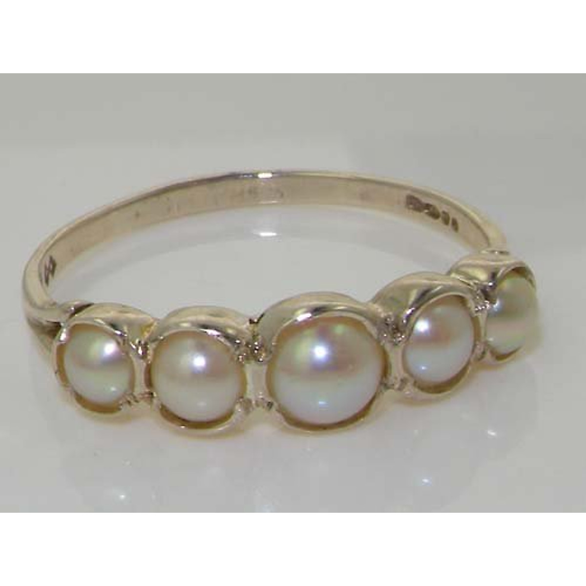LetsBuyGold 925 Sterling Silver Cultured Pearl Womens Band Ring - Sizes 4 to 12 Available