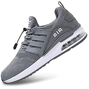 BOGOVER Men's Walking Shoes Non Slip Running Tennis Shoes Breathable Lightweight Air Cushion Sneakers for Tennis Gym Jogging(Dark Grey,8)