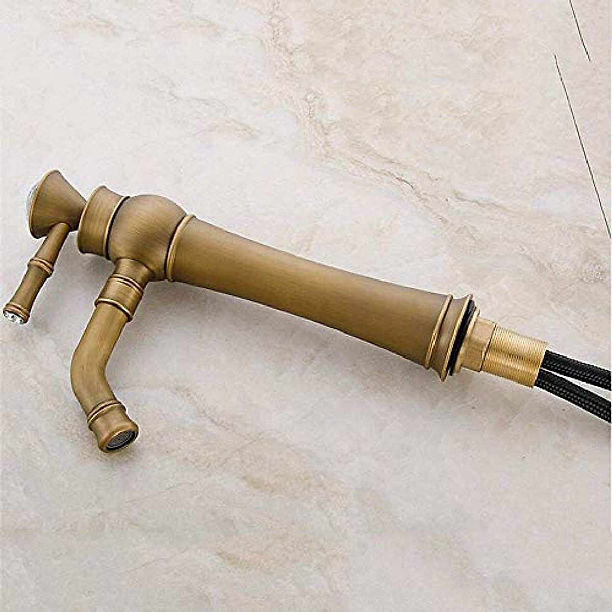 OQPJMYZ Antique Brass Brushed Retro Bath Faucet Bathroom High Basin Mixer with 360 ° Rotary Spout Vintage Retro Antique Nostalgic Country Style Mixer Tap,Kitchen Sink Taps Needed (Bronze)