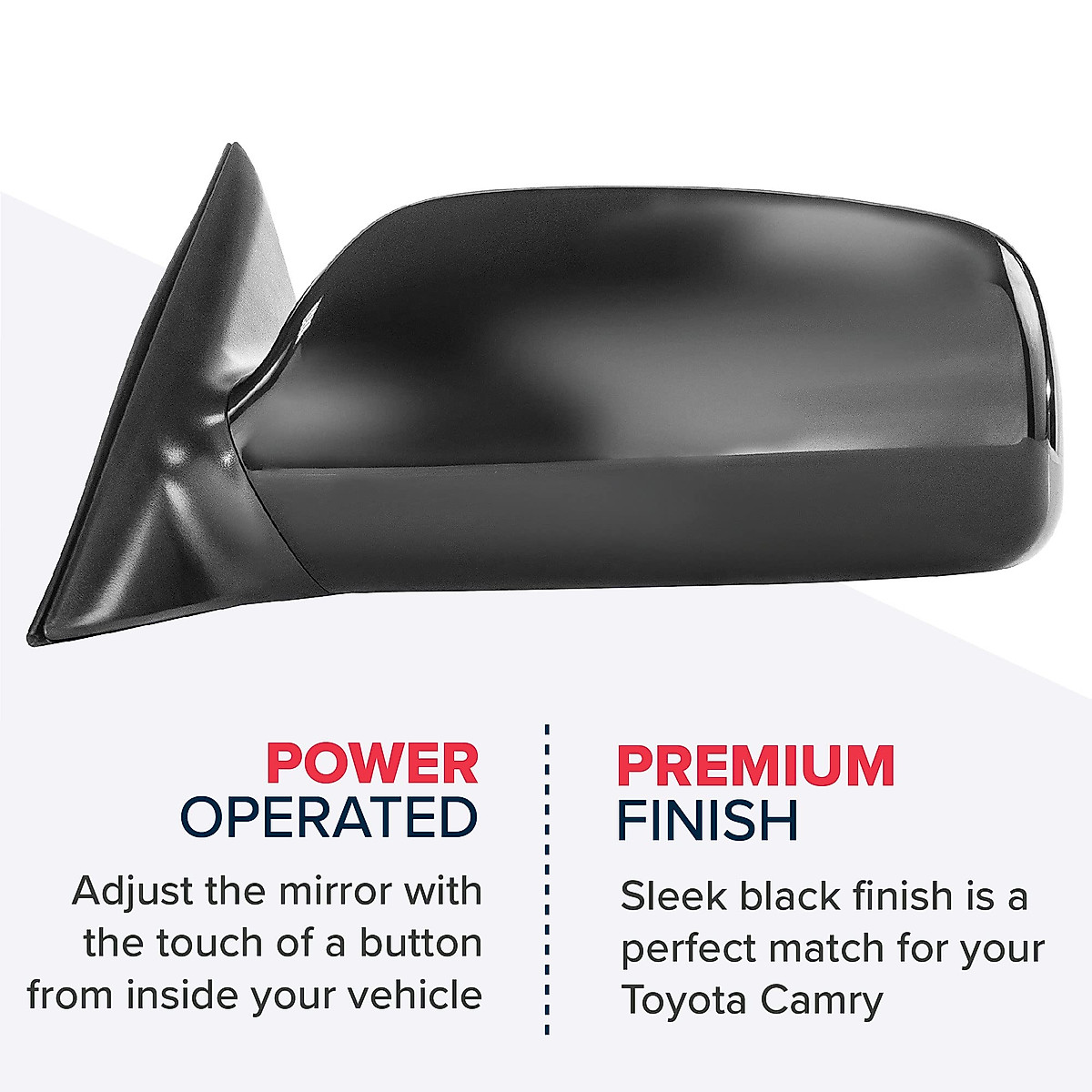 Dependable Direct Driver Side Mirror for Toyota Camry (2007 2008 2009 2010 2011) Power Adjusting Unpainted Left Non-Heated Non-Folding Outside Rear View Replacement Door Mirror - TO1320215