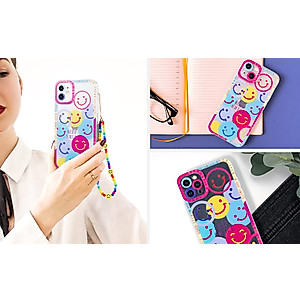 Yebowe [3 in 1] Cute Smiley Face Case for iPhone 11 with Screen Protector+ Beaded Phone Charm, Soft TPU Clear Aesthetic Protective Cover Happy Smile Face Design for Women Girls