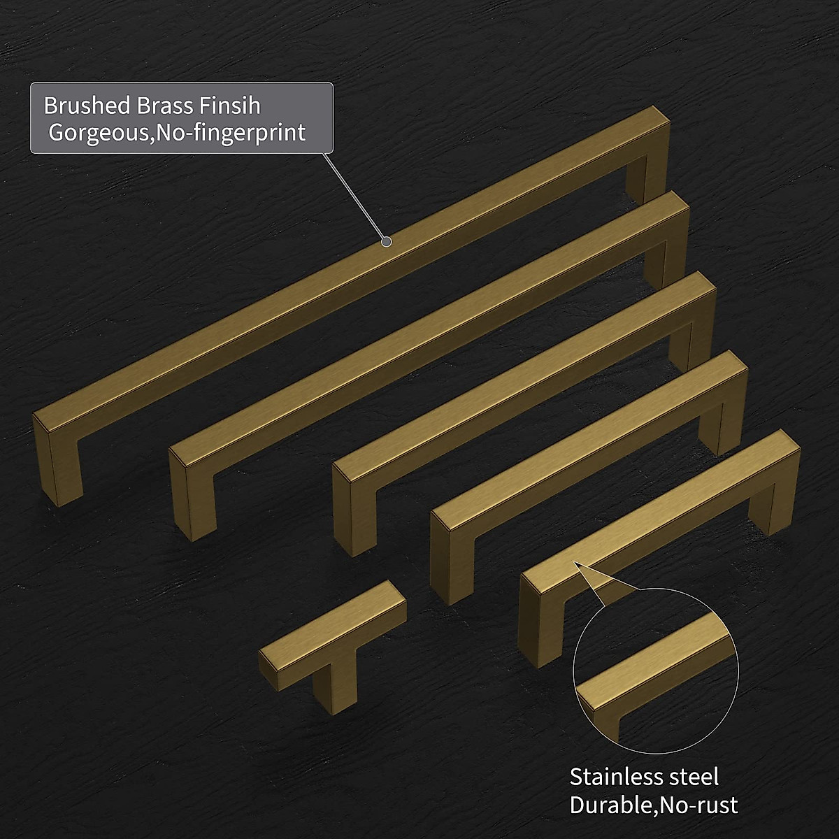 Haliwu 10 Pack/Brass Cabinet Pulls 5 inch, Gold Cabinet Handles Brushed Gold Cabinet Pulls Gold Kitchen Hardware Square Pulls