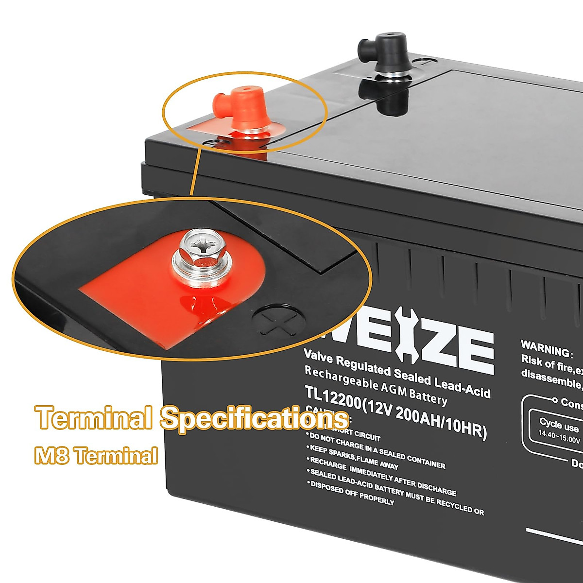 WEIZE AGM Group Size 4D Battery, 12 Volt 200Ah Deep Cycle Battery Perfect for RV, Caravan, Camping, Camper Trailers, Camper Vans, Motor-Homes, Marine, 4WDs & Off Grid Solar