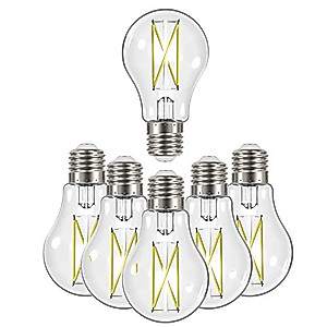 Satco Dimmable Led Filament Lamps, S12416, High Lumens, 8 Watt, A19; Clear; Medium Base; 3500K; 90 CRI; 120 Volt for use at Residential, Hospitality, Display and Commercial (6 LED Light Bulbs)