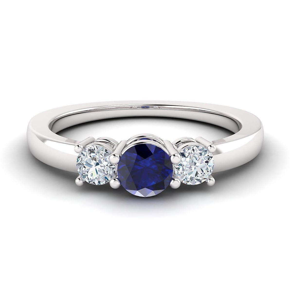 Diamondere Natural and Certified Blue Sapphire and Diamond Engagement Ring in 14K White Gold | 0.47 Carat Three Stone Engagement Ring for Women, US Size 6.5