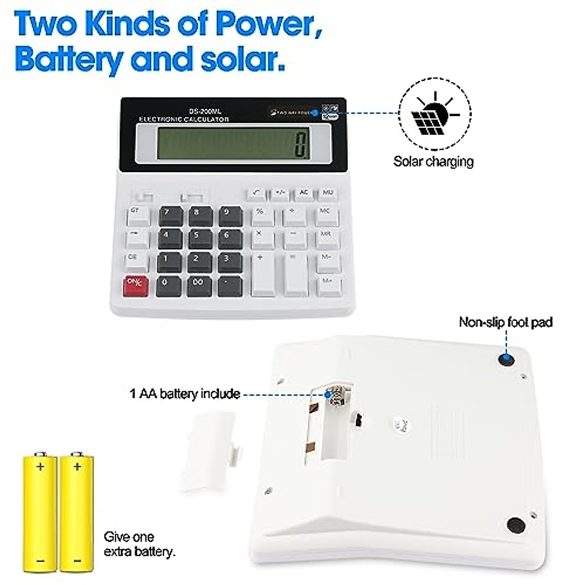 Calculator, BviFioX Desk Calculator, 12 Digit Large LCD Display, Solar and Battery Office Calculator, Large Keys, Standard Function for Daily Use in Home and Office (CT-200ML)