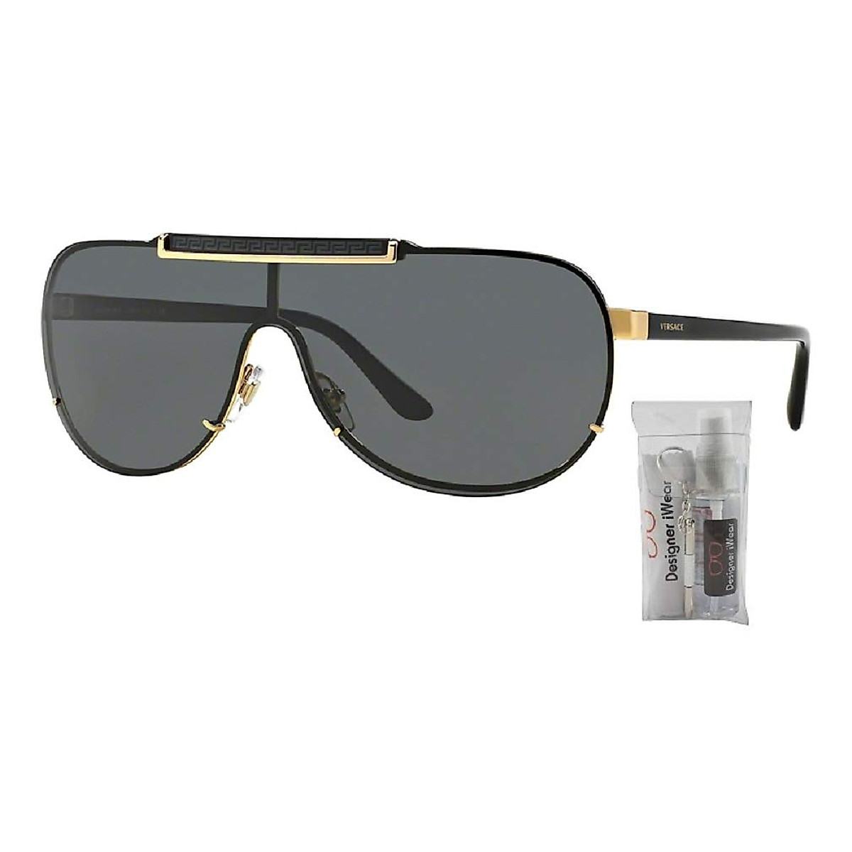 Versace VE2140 100287 40M Gold/Grey Pilot Shield Sunglasses For Men For Women + BUNDLE with Designer iWear Eyewear Kit…