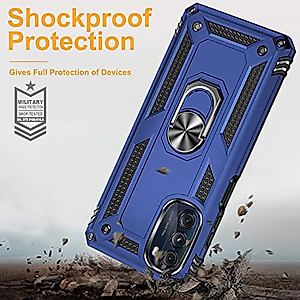 Muntinfe for Motorola Moto G 5G 2022 Case with 2 Pcs Tempered Glass Screen Protector, Military-Grade Armor Shockproof Protective Phone Cover with Ring Magnetic Kickstand for Moto G 5G, Blue