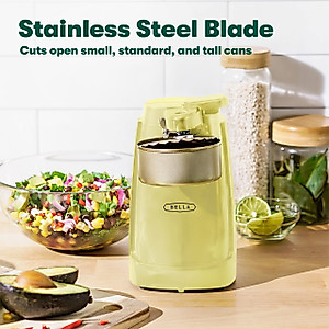 BELLA Electric Can Opener and Knife Sharpener, Multifunctional Jar and Bottle Opener with Removable Cutting Lever and Cord Storage, Stainless Steel Blade, Yellow