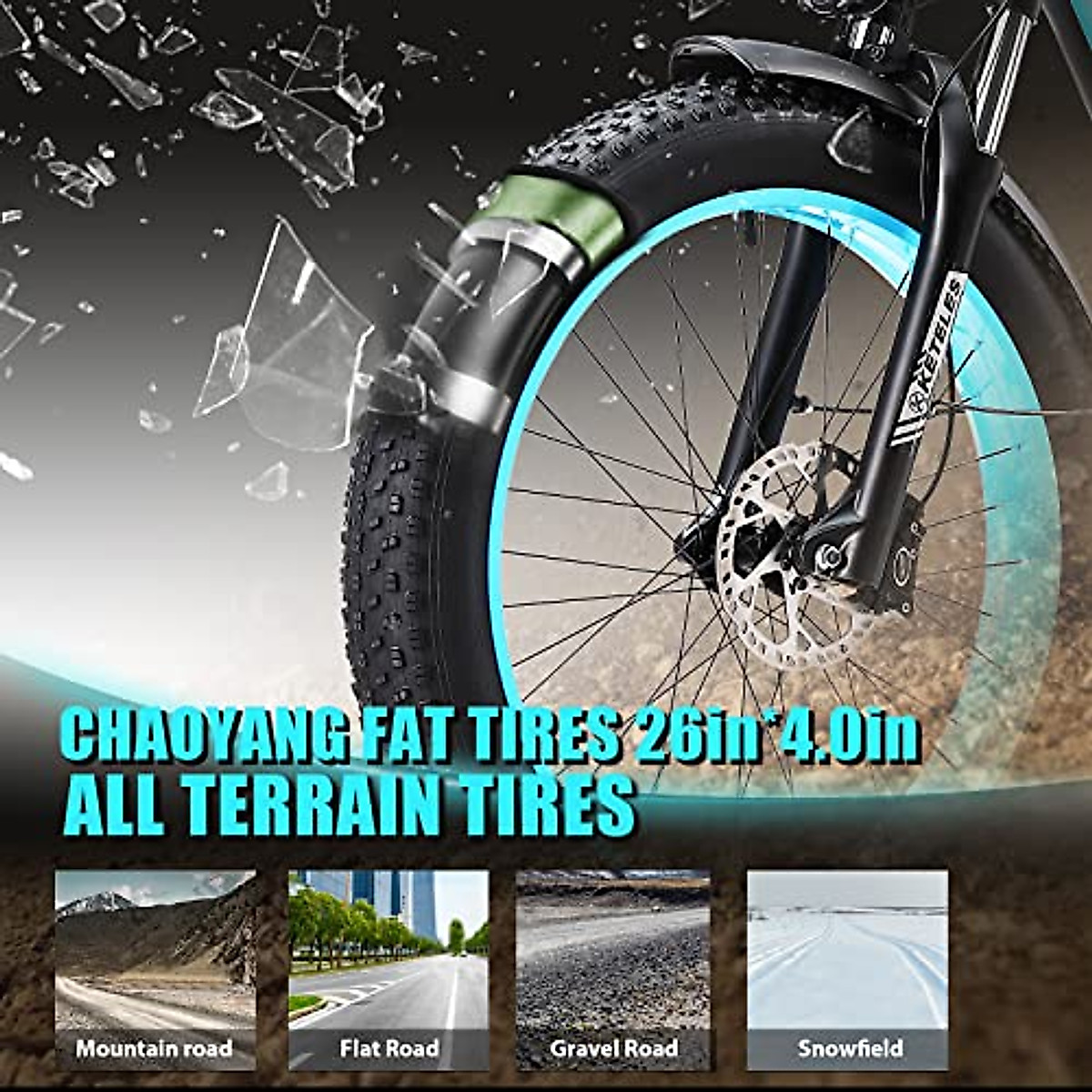 KETELES K800 1000W Electric Bike Man, 17.5AH Battery Powerful Motor Electric Beach Snow Bicycle Hydraulic Disc Brake Electric City Bike Up to 27MPH All Terrain 26'' Fat Tire Ebikes Adults Black/blue