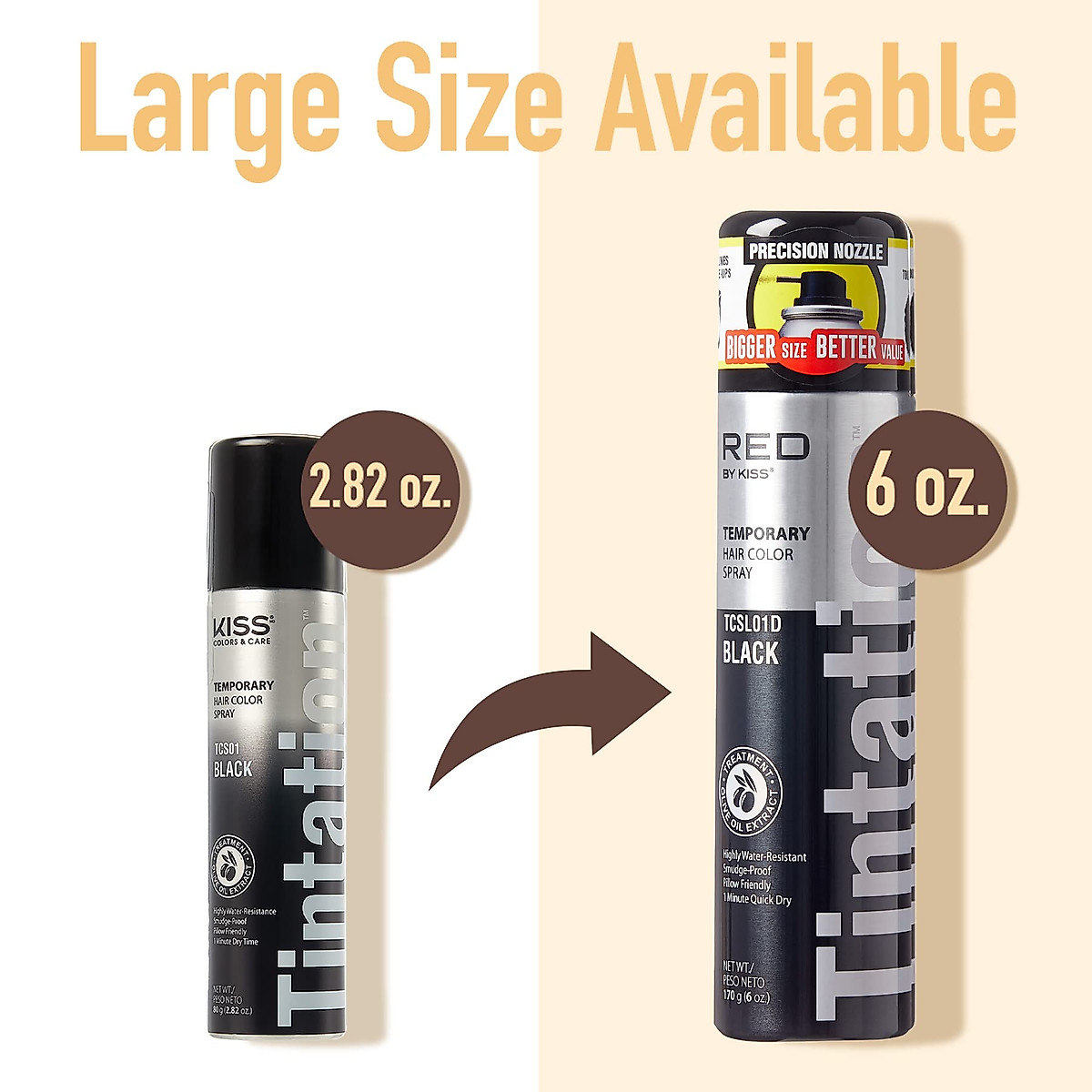 RED by Kiss Tintation Temporary Hair Color Spray, Instant Gray Root Cover Up, Water-Resistant, Smudge-Proof, Easy Wash Out, Hairline & Barber Touch-Up, Quick Dry (Black)