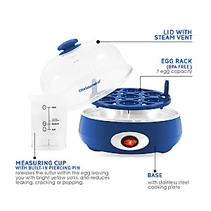 Elite Gourmet EGC322CBL Easy Egg Cooker Electric 7-Egg Capacity, Soft, Medium, Hard-Boiled Egg Cooker with Auto Shut-Off, Measuring Cup Included, BPA Free, Classic Blue