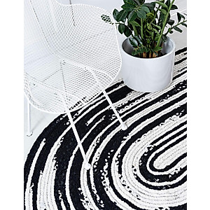 Unique Loom Braided Chindi Collection Casual Modern Black Oval Rug (3' 3 x 5' 0)