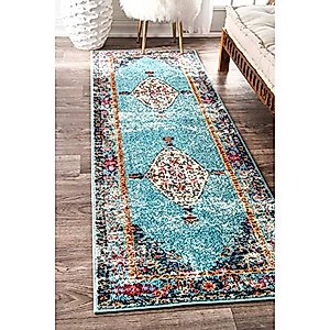 nuLOOM Veronica Vintage Distressed Runner Rug, 2' 6" x 10', Aqua