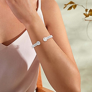 ELABEST Rhinestone Bracelet Silver Flower Bracelet Multi Row Bracelet Sparkly Hand Chain Bracelet Cuff Adjustable Wedding Parties Jewelry Accessories for Women (Silver)