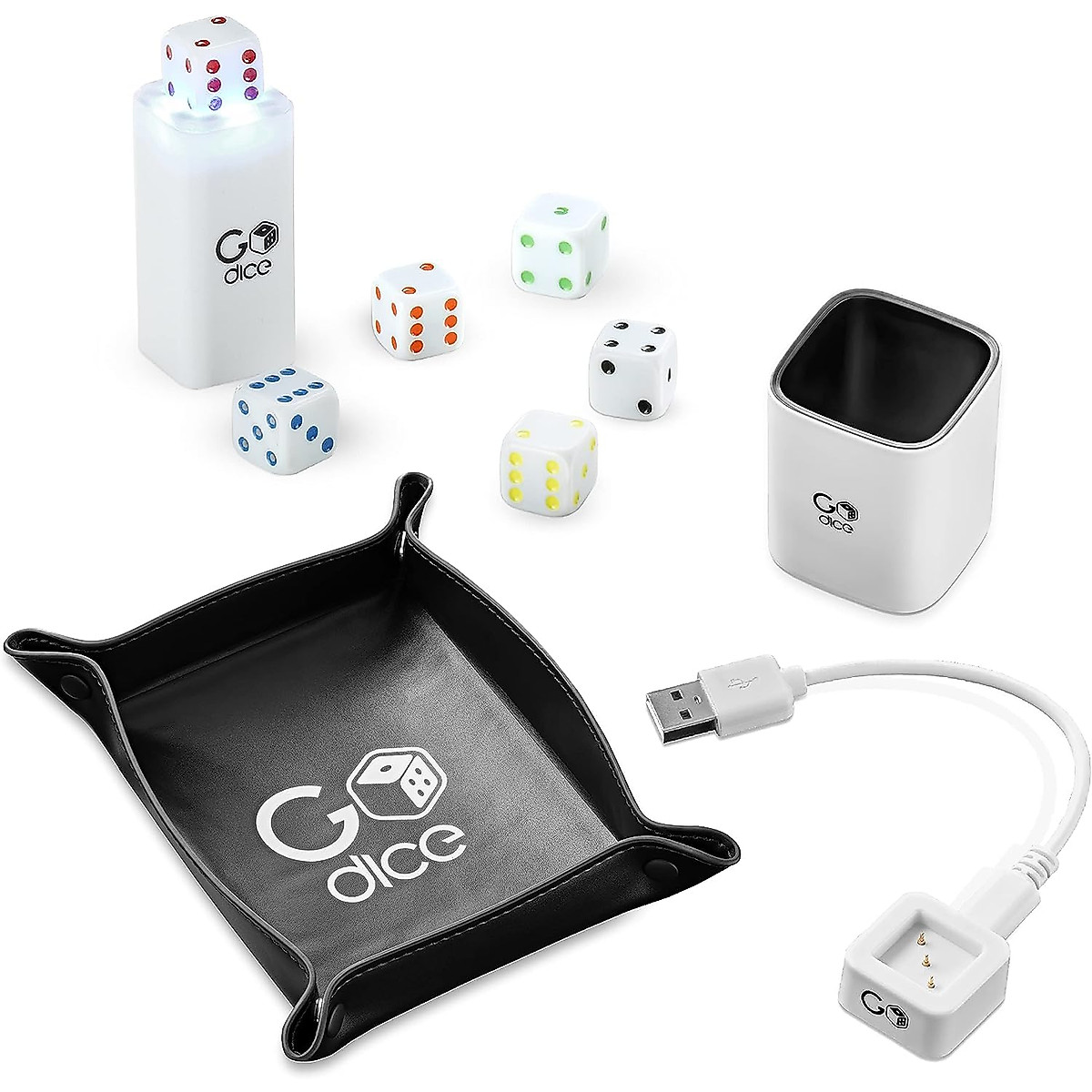 GoCube Ultimate GoDice Pack - 6 Smart Connected Dice, Rolling Tray, Cup and Extra Charger