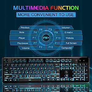 FELICON Rechargeable Wireless Gaming Keyboard and Mouse Combo & Lager Mouse Pad kit Ice Blue Backlit Mechanical Feel 104 Keys Full Keybaord, Queit, Waterproof for Computer PC Mac