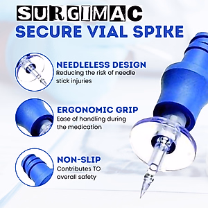 SurgiMac Vial Spike Clave Latex Free Secure Vial Penetration Device Needleless Ergonomic Grip Vial Adapter for Glass Vials Multi Dose Spike for Accessing Glass Vials Medical Supplies – Case of 50