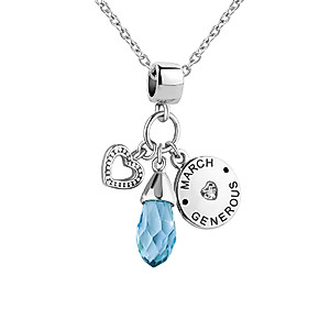 TGLS Sparkling Blue March Birthstone Heart Love Birthday Charm Compatible With Pandora Bracelets and Necklaces