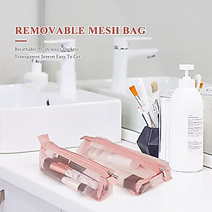 Senyucom Detachable Cosmefic Bag, 4 IN 1 Removable Portable Toiletry Travel Hanging Makeup Bags Organizer,Bathroom Bag for Shower (Pink)
