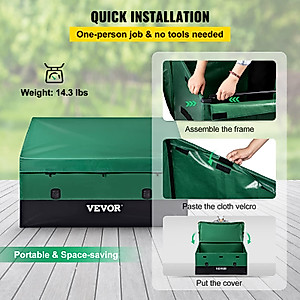 VEVOR Outdoor Storage Box, 150 Gallon Waterproof PE Tarpaulin Deck Box w/Galvanized Frame, All-Weather Protection & Portable, for Camping, Garden, Poolside, and Yard, Black & Green