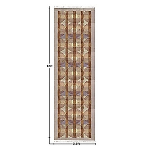 Casavani Hand Block Printed Rug Geometric Violet Tassel Rug Boho Area Rug Easy Care Washable Rugs for Doormat Entryway Living Room Bedroom Hallway Balcony 3x20 Feet Runner