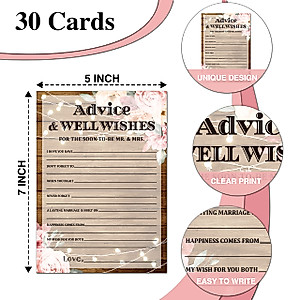 Foosproea Bridal Shower Games, Advice & Well Wishes Wedding Shower Game Card, Rustic Wood Boho Floral Romantic Engagement/Bachelorette Party Ideas Activities Supplies Decorations(30 Cards) - B07