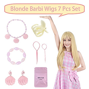 MUPUL Long Straight Wig With Bangs Blonde Barbie Wig Adult Halloween Costume Wigs For Women