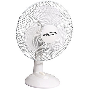 Brentwood Kool Zone F-12DW 3-Speed 12-Inch 32-Watt Oscillating Desk Fan