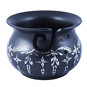 Hind Handicrafts Premium Solid Handmade Silver Engraved Metallic Finish Aluminium Portable Yarn Storage Bowl - Holder for Knitting Crochet Hook Accessories (Matte Black, 6" x 6" x 4")