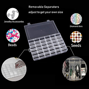 Snowkingdom Plastic Grid Box Storage Organizer Case for Display Collection with Adjustable Dividers - 3 Pack (1pc 36 Grids + 2pc 15 Grids) - Free Letter Stickers