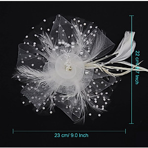 Fascinators for Women Tea Party Headband Kentucky Derby Hats Cocktail Flower Mesh Feathers Headwear Hair Clip for Wedding White