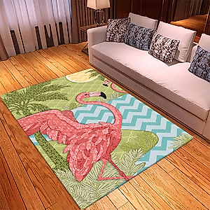 Flamingo Pink Area Rug,Summer Door Mat Flamingo,Tropical Flamingo Carpet for Classroom for Living Room Bedroom Anti-Skid Flamingo Rug Carpet Floor Mat Kitchen Rugs, Flamingo Gifts