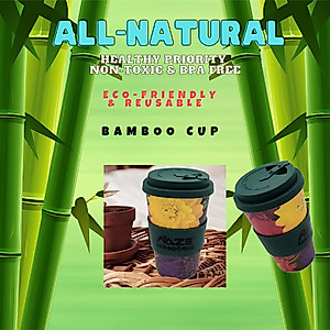 NAZE Eco-Friendly Bamboo Cup Natural Organic Bamboo Fiber Travel Mug, Reusable Coffee Cup, with Silicone Lid & Sleeve, Horse Print Bamboo Travel Cup For Coffee Tea or Milk. Pack of 1 Bamboo Mug