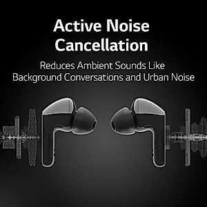 LG TONE Free FN7 - Active Noise Cancelling True Wireless Bluetooth Earbuds with Meridian Sound, Dual Microphone for Work/Home Office, iPhone and Android Compatible, Black