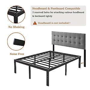 COMASACH 16 Inch Full Bed Frame and 6 Pcs Mattress Gaskets, Heavy Duty Metal Platform Bed Frames with 4500Lbs Steel Slat Support, No Box Spring Needed, Noise Free Non Slip Mattress Foundation, Black