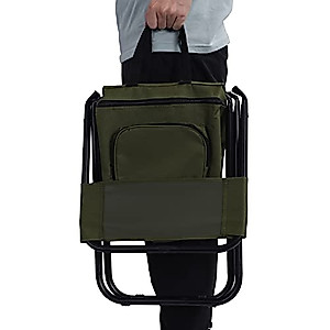 Sequpr Portable Foldable Camping Chair with Cooler Bag, Lightweight Backrest Stool Compact Folding Chair Seat, Outdoor Backrest Stool with Folding Backpack for Camping Hunting Fishing Hiking Green