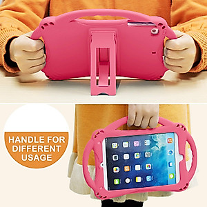 TopEsct Kids Case for iPad Mini 5 4 3 2 1,Silicone Childproof for iPad Mini 5 4 3 2 1, Built-in Handle Stand, Comes with a Strap (Pink)