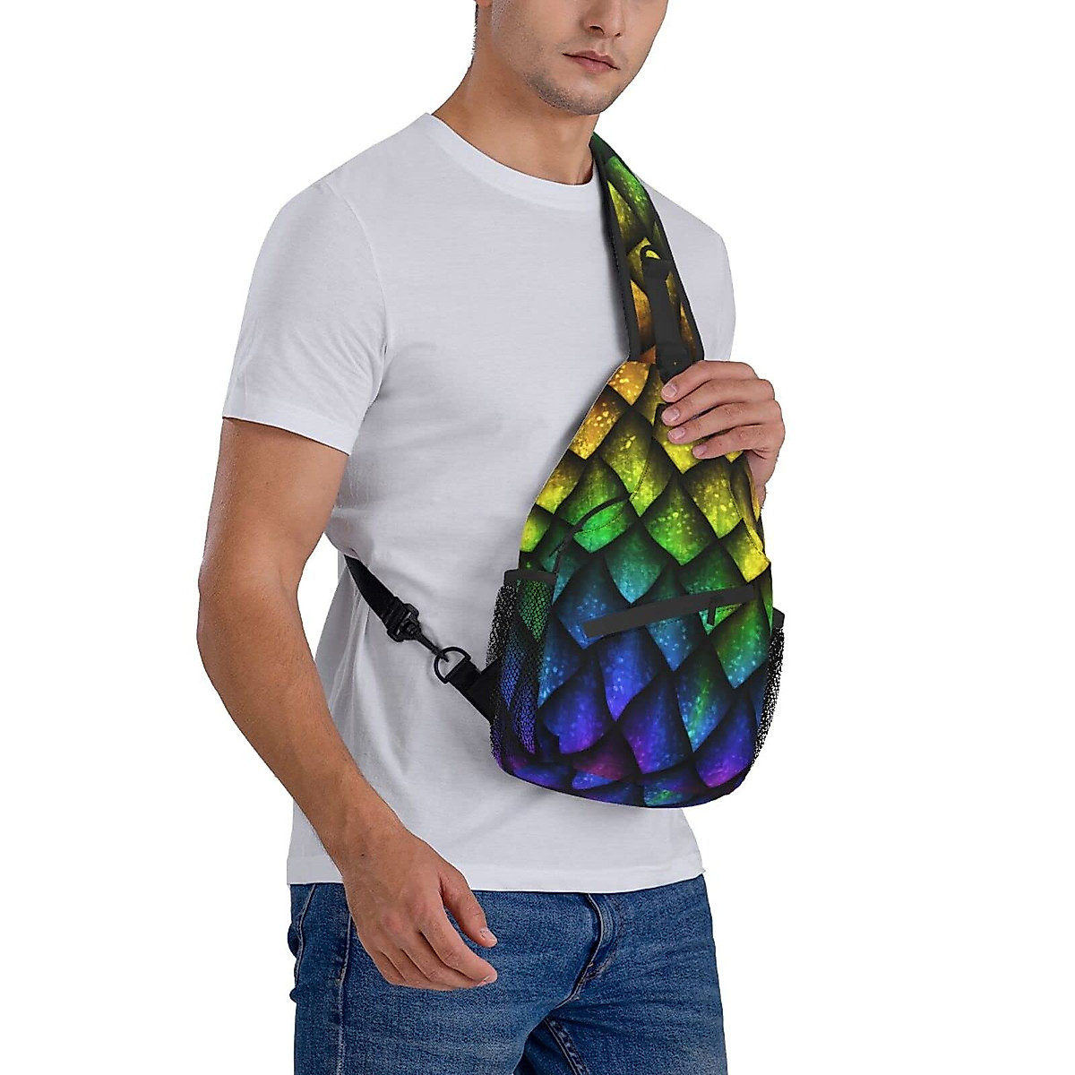 Dragon Scale Animal Skin Sling Bag For Women Men,Animal Print Crossbody Shoulder Bags Casual Sling Backpack Chest Bag Travel Hiking Daypack For Outdoor