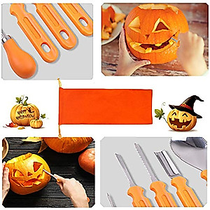 Halloween Pumpkin Carving Kit, 11 Pieces Pumpkin Carving Tools Sets with 12 Pumpkin LED Candles Lights, Professional Heavy Duty Stainless Steel Pumpkin Cutting Knife Supplies for Halloween Decoration