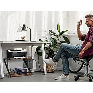 Y&ME YM Desktop Printer Stand with Storage Bag, 2 Tier Desktop Organizer Shelf, Rustic Wood Printer Table with Adjustable Anti-Skid Pads, Under Desk Printer Shelf for Fax Machine, Scanner, Files