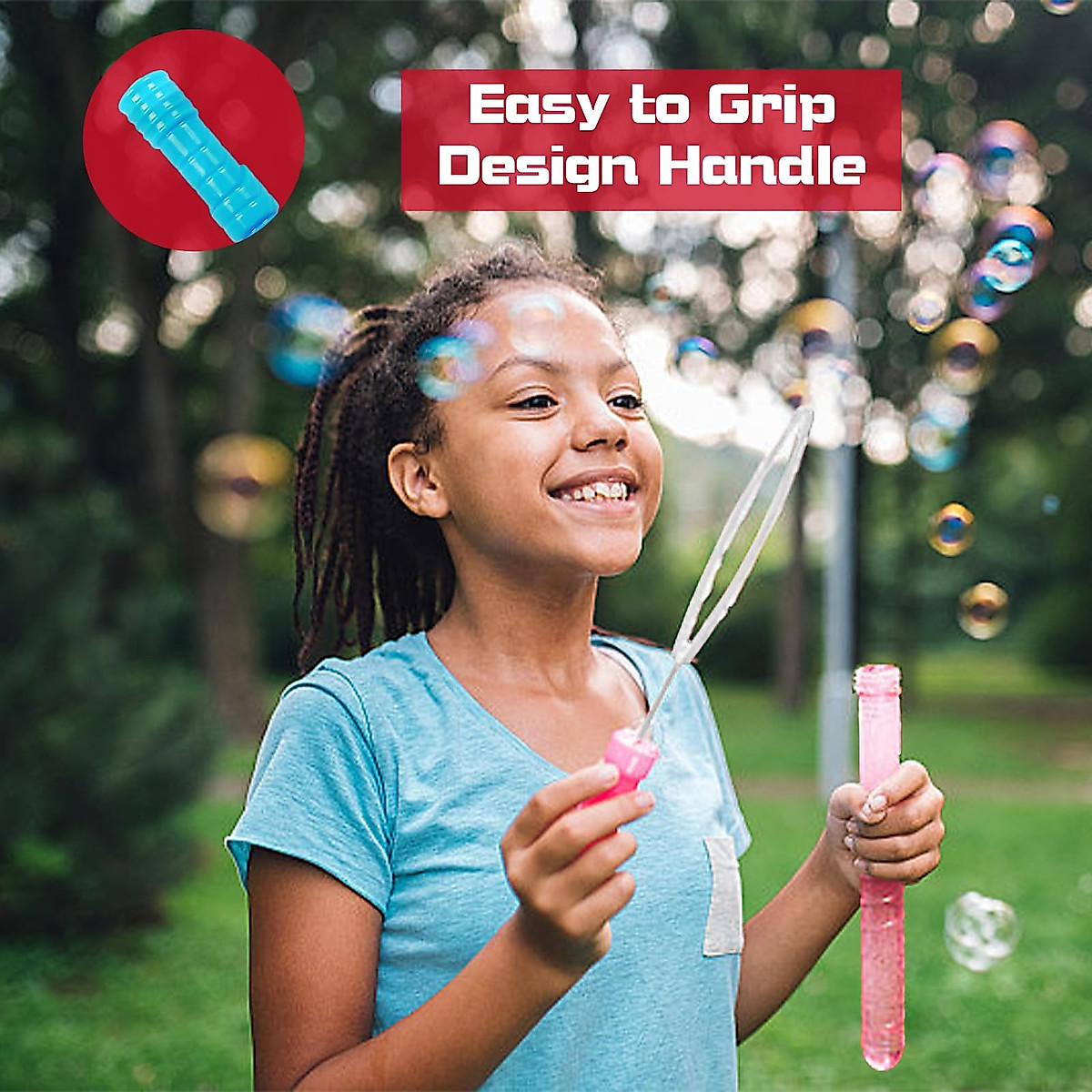 MorTime 24 Pack Bubble Wands for Kids, 8 Colors Bubbles Stick Bulk, 14.6" Easter Party Favor Summer Toy for Children